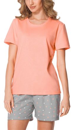 Merry Style Damen Schlafanzug Zweiteiler Pyjama Kurz aus Baumwolle Pyjama Set MS10-177 (Lachs/Grau, XXL)
