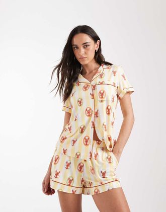 Chelsea Peers Ensemble chemise manches courtes &agrave; revers et short en jersey - Imprim&eacute; homard multicolore