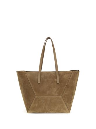 Brunello Cucinelli Womens Suede Tote Bag Bc Sesame Calf Leather Shoulder