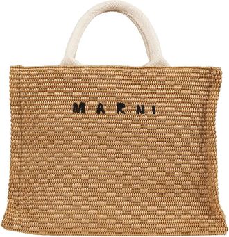 Marni Femme, Sacs, Brun, Taille: ONE Size Sac &agrave; bandouli&egrave;re carr&eacute; en raphia avec logo contrast&eacute; brod&eacute;