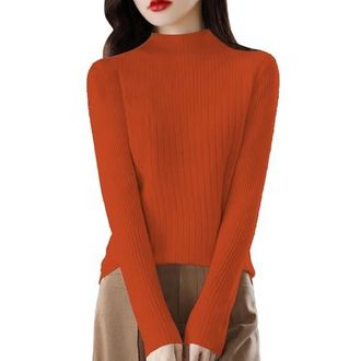 Generic Pull en tricot &agrave; col haut pour femme - Style classique confortable et d&eacute;contract&eacute; - Manches longues - Coupe ajust&eacute;e - L&eacute;ger - Tendance - Automne et hi