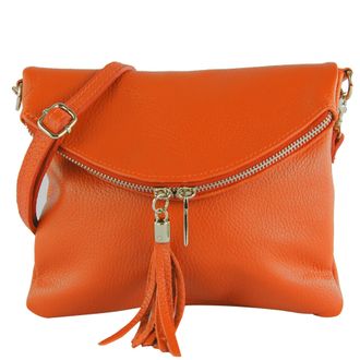 modamoda.de T07L / T139L Damen Leder kleine Umh&auml;ngetasche 2 Modelle handmade in Italy, Farbe:T139L Orange
