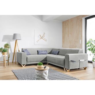 Norrwood home24 Ecksofa Loiz I Grau/Lichtgrau Webstoff 245 x 76 x 210cm Schlaffunktion davorstehend rechts Modern