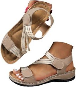 Generic Sandales orthop&eacute;diques compens&eacute;es avec soutien de la vo&ucirc;te plantaire pour femme - Chaussures de marche confortables &agrave; bout ouvert - Sangle de cheville