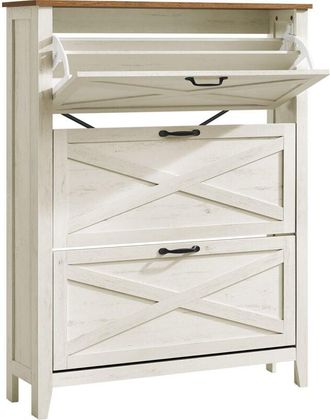 Vasagle Meuble à Chaussures à 3 Abattants, Placard de Rangement Autoportant, Étroit, pour Entrée, Style Campagne, Capacité de 18 à 24 Paires, Blanc Rustique