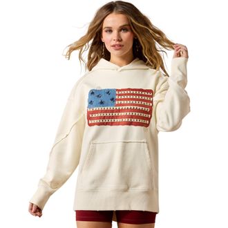 Ariat Womens Americana Hoodie Long Sleeve in Antique White, Size X-Small, by Ariat
