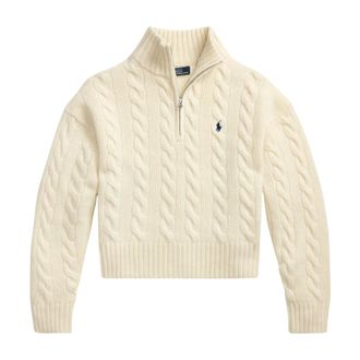 Polo Ralph Lauren SweaT-shirt &agrave; demi-zip avec logo Treccia - Femme - Sweatshirts et sweats &agrave; capuche - Beige - Taille: 42 FR