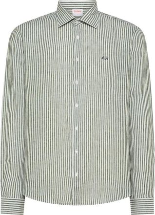 Sun 68 Homme, Chemises, Vert, Taille: 2XL Shirt Linen Stripe L/S