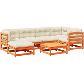 vidaXL Salon de jardin 7 pcs avec coussins cire marron bois pin massif - Vidaxl