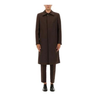 Maison Margiela Homme, Manteaux, Brun, Taille: XL Manteau crois&eacute; en laine m&eacute;lang&eacute;e