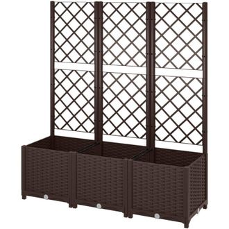 OUTSUNNY Jardini&egrave;re treillis haut H.135 cm - syst&egrave;me de drainage int&eacute;gr&eacute; - effet rotin tress&eacute; PP chocolat