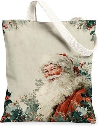 Generic Sacs fourre-tout vintage en toile de P&egrave;re No&euml;l, sacs &agrave; provisions r&eacute;utilisables, respectueux de lenvironnement, l&eacute;gers et lavables en toile Fo, Multic
