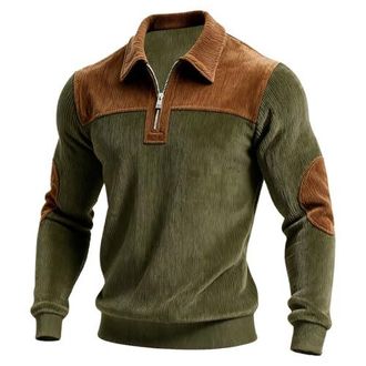 Generic Sweat-shirt sans capuche pour homme avec fermeture &eacute;clair 1/4 - Pull de transition - Pull &agrave; revers - Coupe droite - Confortable - T-shirt de sport - C