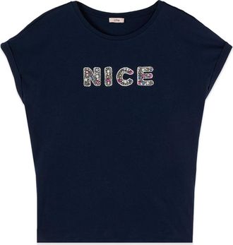 Oltre Femme, Tops, Bleu, Taille: 40 FR T-shirt en coton avec patch bijou