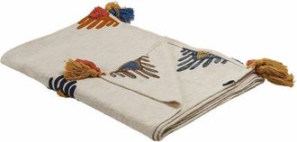 Beliani Kuscheldecke Beige und Bunt Baumwolle 130 x 180 cm Handgefertigt mit Muster Geometrisch Quasten für Bett Sofa Couch Sessel Schlafzimmer Flur