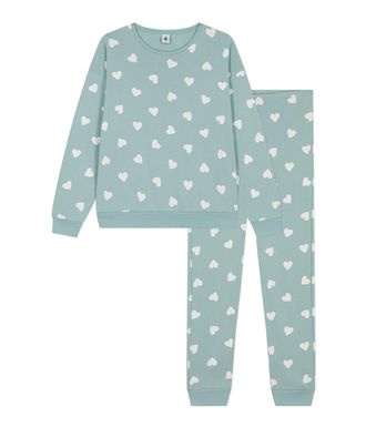 Petit Bateau Damen Pyjama, Grün Paul / Weiss Avalanche, L