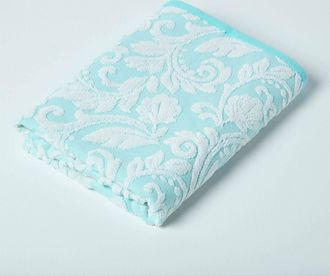 Homescapes Duschtuch 70x127 cm Aqua mit Damast-Muster, Handtuch 600 g/m², 100% türkische Baumwolle, Frottiertuch schnelltrocknend & flauschig weich
