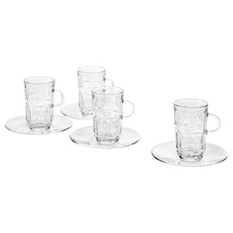 IKEA S&Auml;LLSKAPLIG Tasse mit Untertasse, 7 cl, Klarglas/Gemustert