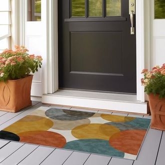 Generic Tapis Lignes circulaires de Conception avec Dos Antid&eacute;rapant 80x240 cm Tapis Imprim&eacute; pour Entr&eacute;e, Couloir et Corridor,&agrave; Poils Courts, Doux, Lavable, L