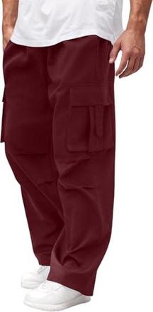 Generic Pantalon cargo pour homme, coupe d&eacute;contract&eacute;e, pantalon de travail avec plusieurs poches, taille &eacute;lastique, pantalon cargo de couleur unie, pantalon d