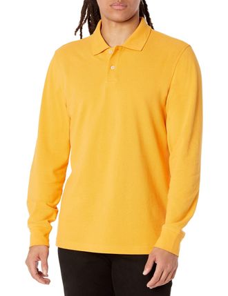 Amazon Essentials Herren Piqué-Poloshirt mit Langen Ärmeln in schmaler Passform, Dunkelgelb, XL