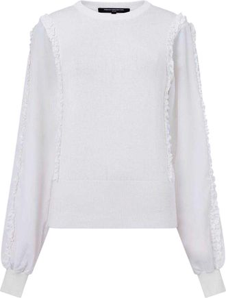 French Connection Krista Pullover Top f&uuml;r Damen, Geraffter Besatz (Wei&szlig;)