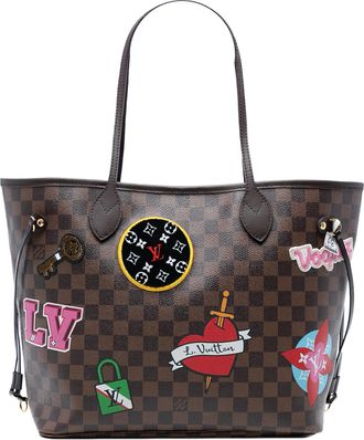 Louis Vuitton Damier Ebene Neverfull Patches MMLouis Vuitoon Coated Canvas