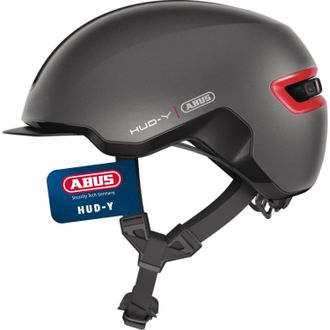 ABUS Urban Helm HUD-Y - mit magnetischem, aufladbarem LED-R&uuml;cklicht & Magnetverschluss - cooler Fahrradhelm f&uuml;r den Alltag - f&uuml;r Damen und Herren - Titan/R