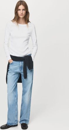 Mango T-shirt coton manches longues blanc - Femme - XXS - MANGO