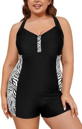 SHEKINI Rash Guard Maillot de Bain Grande Taille Gainant Boyleg Maillot de Bain Grande Taille Femme 1 Piece(4XL, Imprim&eacute; Z&eacute;br&eacute;)