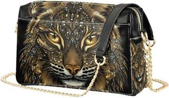 Mnsruu Sacs à bandoulière pour femme, sac à main en cuir imprimé chat doré