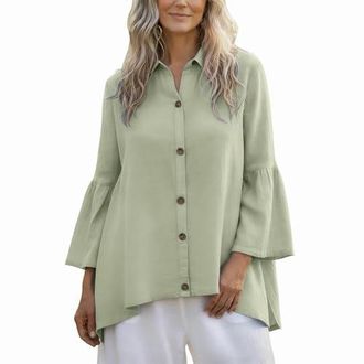 Generic Chemisiers pour femme habill&eacute;s d&eacute;contract&eacute;s grande taille - Tuniques en lin &agrave; manches longues pour femme - Chemisier de salon l&eacute;ger en lin ample T-shi