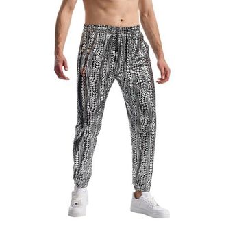 Generic Pantalon de jogging &agrave; paillettes pour homme - Style disco des ann&eacute;es 70 et 80 - Respirant - Pour la danse et les f&ecirc;tes, Argent&eacute;., 3XL