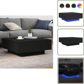 vidaXL Couchtisch mit LED-Leuchten Schwarz 80x80x31 cm - Couchtisch - Wohnzimmerstil - led Beleuchtung - Holzwerkstoff - Schwarz