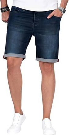 Alessandro Salvarini A. Salvarini Short en jean pour homme avec short en jean stretch 5 poches, bleu fonc&eacute;, 33W courte