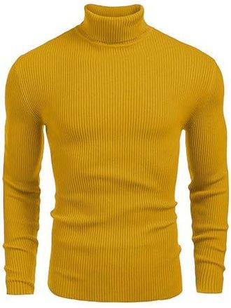 Generic T-shirt décontracté à manches longues pour homme - Col roulé - Coupe ajustée - Pull chaud à col roulé - T-shirt à col roulé - Couleur unie - Pull tric