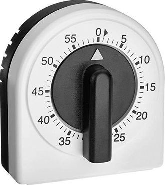 TFA Dostmann Analoger Küchen-Timer, 38.1041, Eieruhr, einstellbar bis 60min, mechanisch, ohne Batterien, schwarz-weiß, (l) 60 x (b) 66 x (h) 40 mm