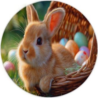 Generic Kaki Contemporain Tapis Rond Salon, Prairies Animaux Lapins Impression Tapis de Sol D&eacute;coration Antid&eacute;rapant pour Chambre Cuisine Balcon Terrasse Salle