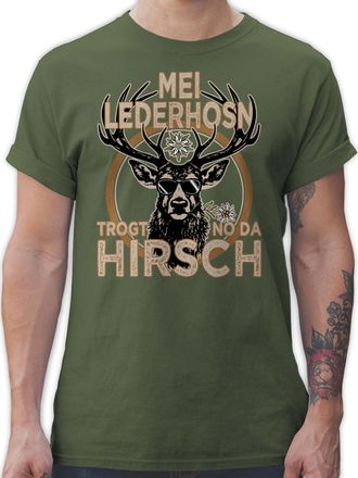 Shirtracer T-Shirt Herren - Kompatibel mit Oktoberfest - Trachten Outfit Lederhose Spruch Tr&auml;gt der Hirsch - XL - Army Gr&uuml;n - Tshirt Meine noch bayrische Trachte