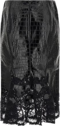 Ermanno Scervino Crocodile-Embossed Calfskin Skirt - Black