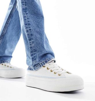 Converse Chuck Taylor All Star Lift Ox - Baskets &agrave; semelle plateforme et surpiq&ucirc;res - Blanc