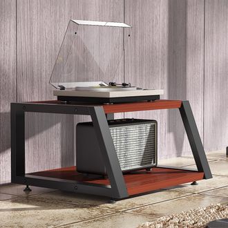 Generic Audio-Komponenten HiFi Rack aus Holz & Stahl, Offener CD-Player-Ständer Audio-Komponenten, Entertainment-Center Schallplattenständer für Kabelbox DVD-