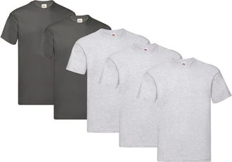 Fruit Of The Loom Herren T-Shirt Original T M L XL XXL 3XL 4XL 5XL auch Farbsets, 3Grau 2Graphit, L (5er Pack) + 1HL-Kauf Notizblock