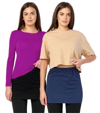 Merry Style Damen Verlängerungsgurt für Hemden T-Shirts Nierenwärmer Minirock MS10-202 2PACK (2Pack-Schwarz/Marineblau, 4XL)