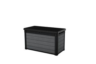 Keter Coffre de jardin rideau 100G, finition effet bois, couleur gris, capacit&eacute; contenante 380L, 122,9 x 62,1 x 70,6 cm