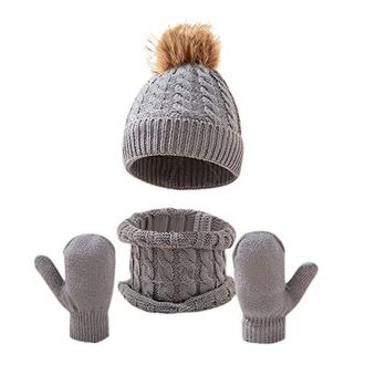 Generico Ensemble dhiver pour enfant avec bonnet, &eacute;charpe et gants avec doublure polaire pour enfants, Gris, Taille Unique