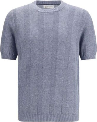Brunello Cucinelli Homme, Pulls, Bleu, Taille: 2XL Linen Crewneck T-Shirt