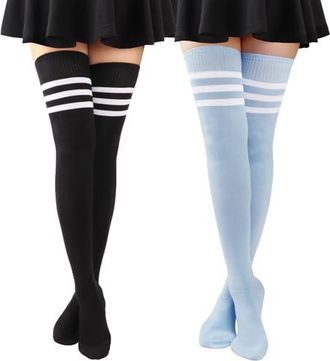Dreshow 2 Paires Femme Coton Extra Longues Chaussettes Hautes de Cuisse Montantes Chaussettes de Genoux para Sport Cosplay