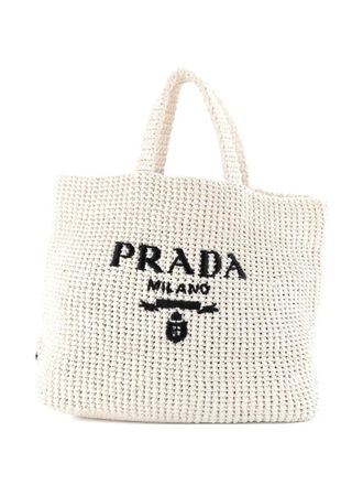 Prada Logo Raffia Large tote bag - Blanc