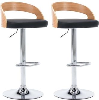 vidaXL Lot de 2 Tabourets de Bar, Chaise de Pub, Si&egrave;ge de Bistrot, Meuble de Salle &agrave; Manger Cuisine Salon Maison Int&eacute;rieur, Noir Similicuir et Bois Courb&eacute;